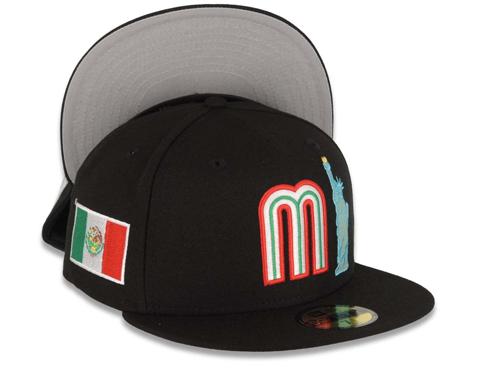 Mexico New Era WBC 59FIFTY 5950 Fitted Cap Hat Black Crown/Visor Team – Capland