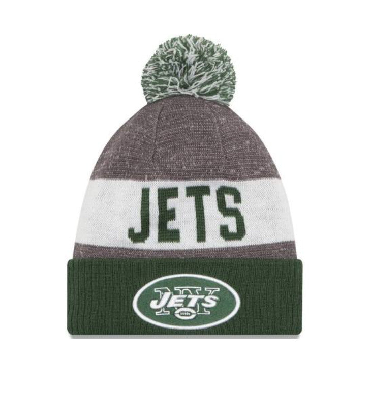 New York Jets New Era Cuffed Pom Knit Beanie Hat Green/White Crown/Vis ...