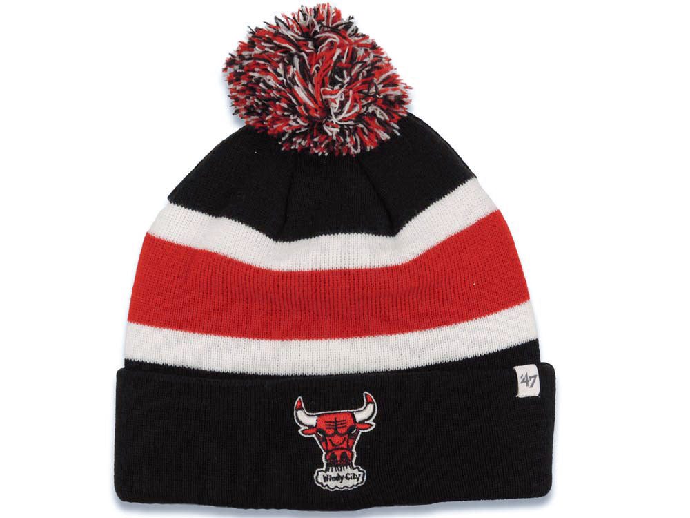 Chicago Bulls '47 Brand NBA Pom Break Away Knit Beanie Black/White/Red ...
