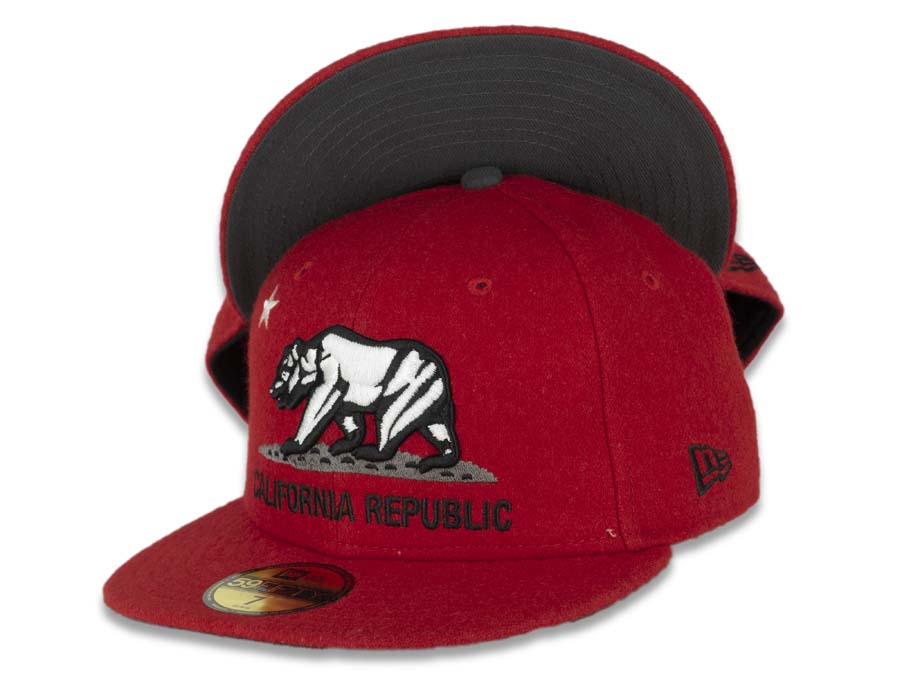 California Replubic New Era 59FIFTY 5950 Melton Fitted Cap Hat Red Cro ...