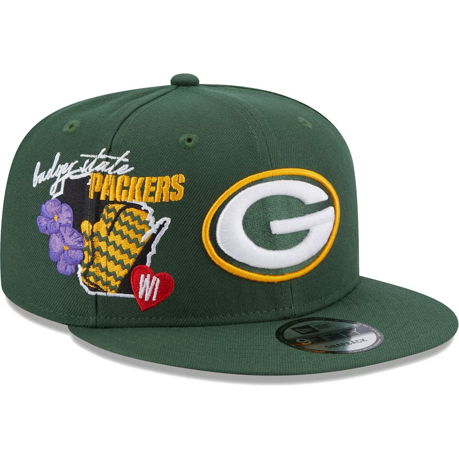 Green Bay Packers New Era NFL 9FIFTY 950 Snapback Cap Hat Green Crown ...