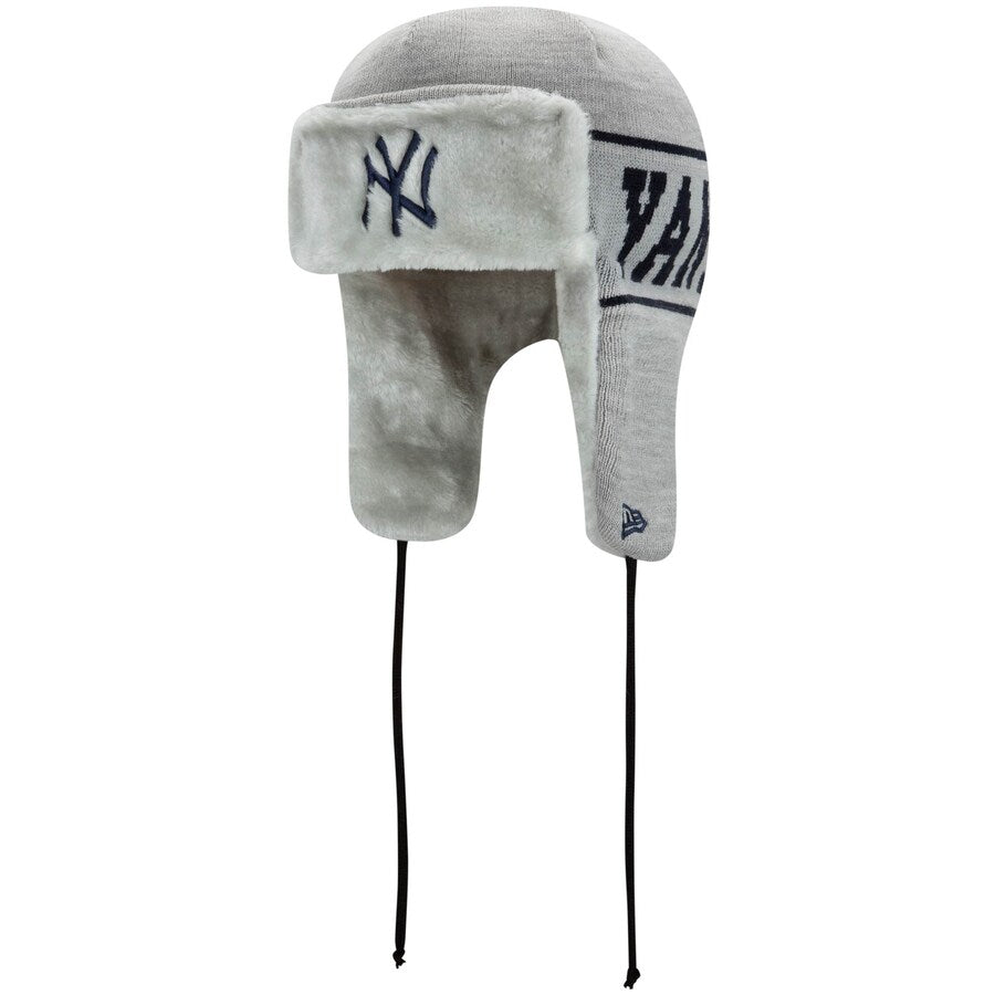 New York Yankees New Era MLB Ear Trapper Knit Beanie Hat Gray Crown/Vi ...