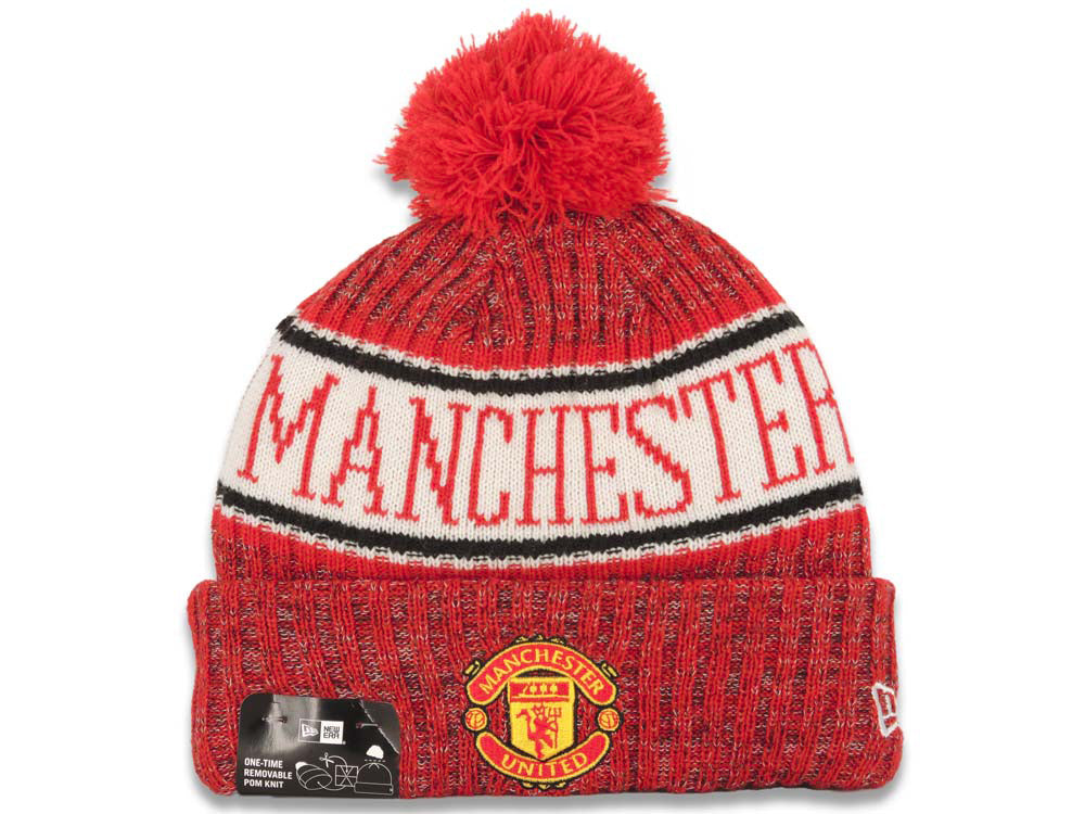 Manchester United New Era Soccer 2018 Sideline Cuffed Pom Knit Hat Red ...
