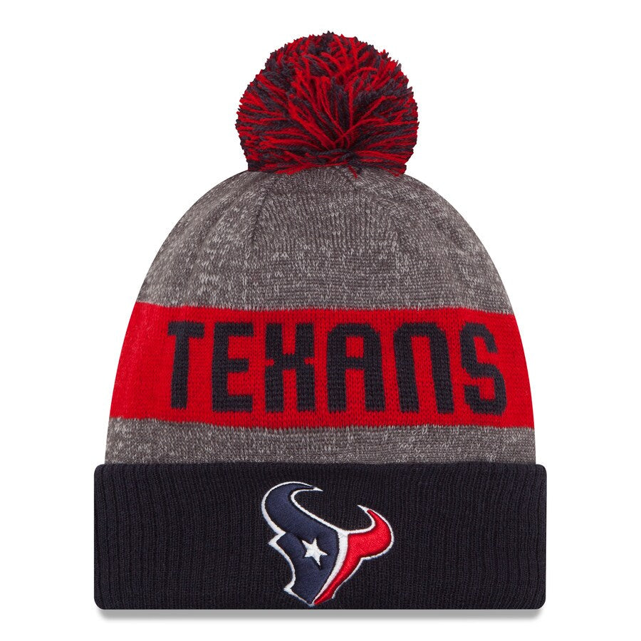 Houston Texans New Era NFL Cuffed Pom Knit Beanie Hat Navy/Red/Gray Cr ...
