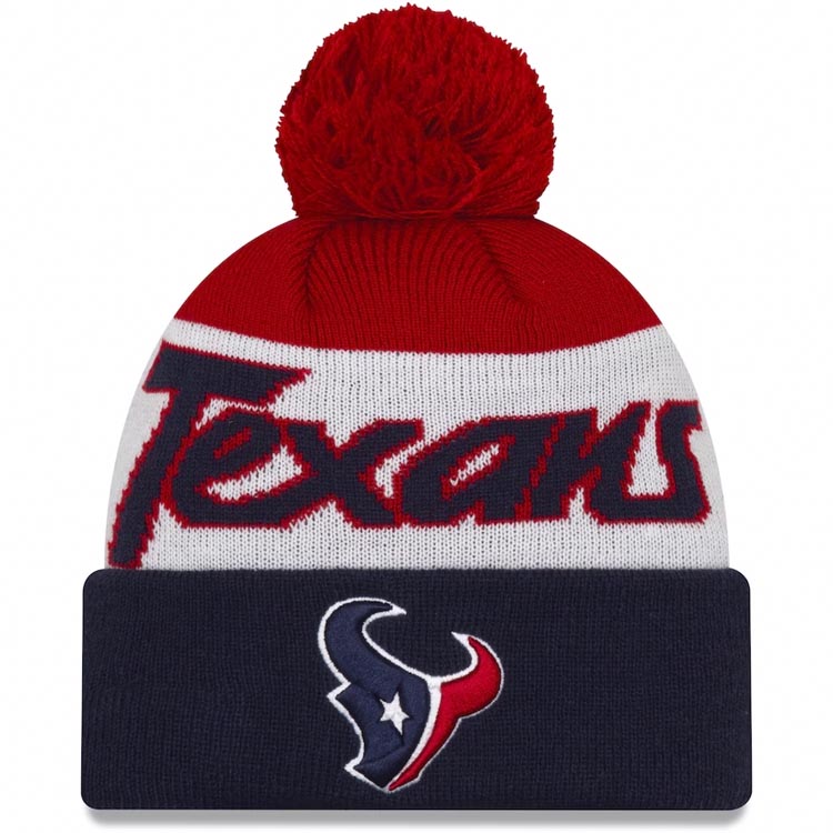 Houston Texans New Era NFL Script A3 Cuffed Pom Knit Hat Red/White/Nav ...
