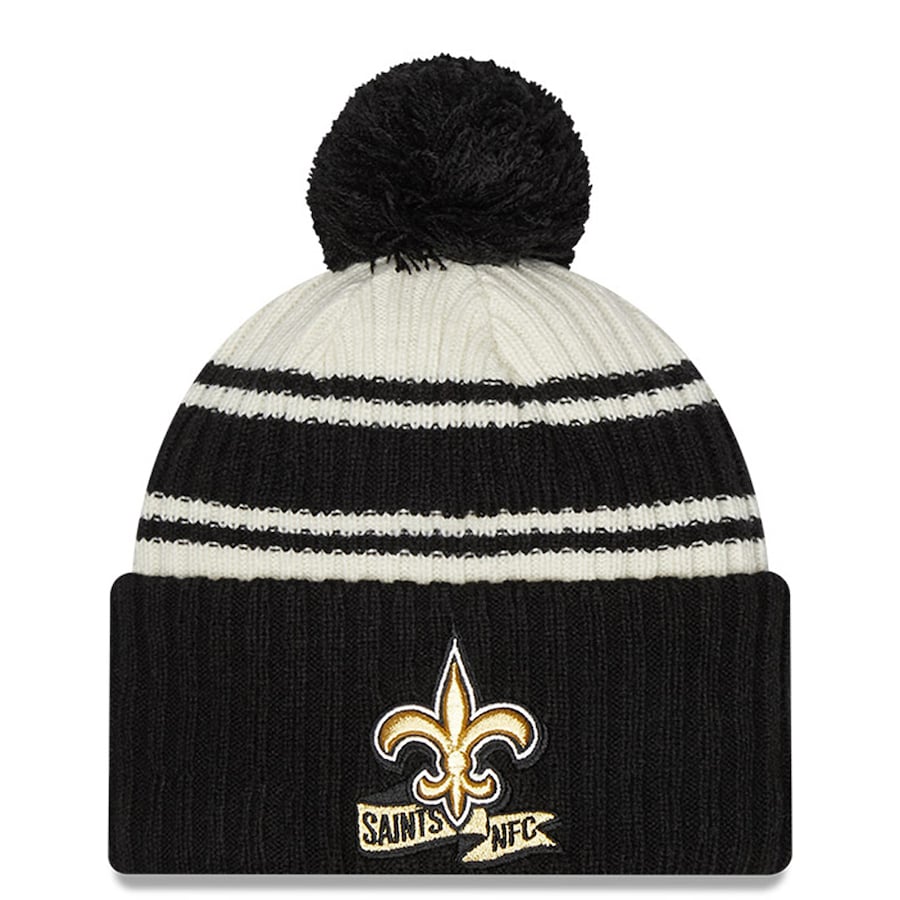 New Orleans Saints New Era NFL Cuffed Pom Knit Beanie Hat Cream/Black ...