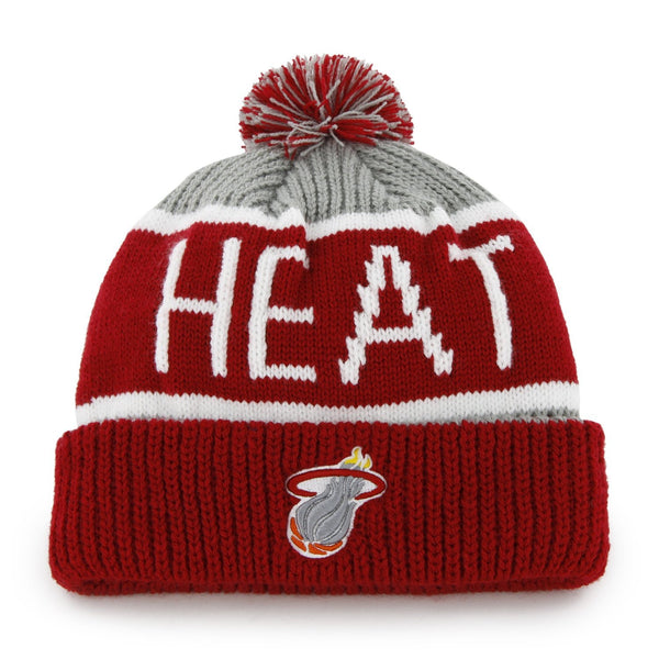 Miami Heat '47 Brand NBA Pom Knit Beanie Gray/Red Crown/Visor Team Col ...