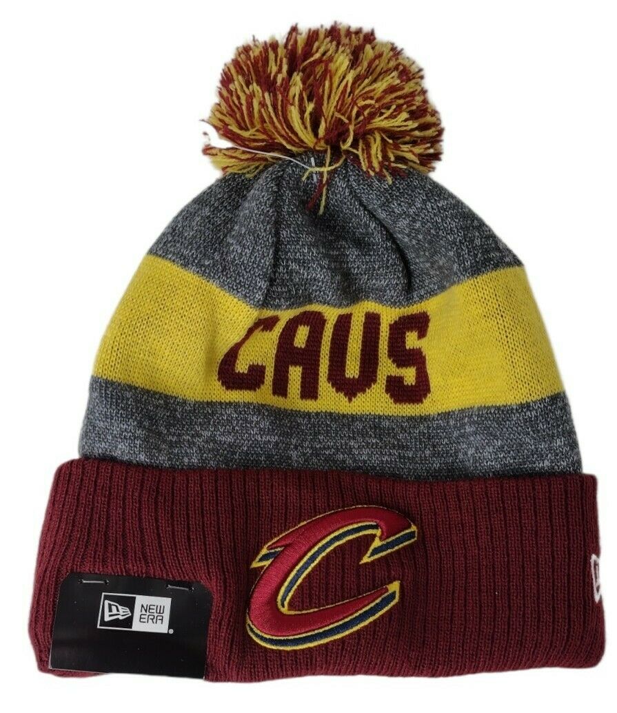 Cleveland Cavaliers New Era NBA Cuffed Pom Knit Beanie Gray/Cardinal C ...